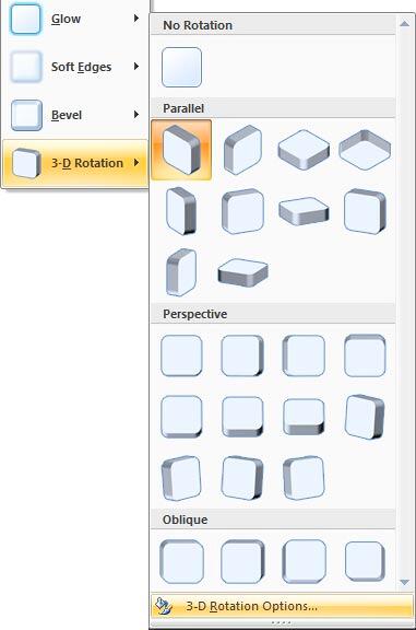 3-D Rotation Options for Shapes in PowerPoint 2007 for Windows