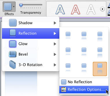 Advanced Reflection Effect Options in PowerPoint 2011 for Mac