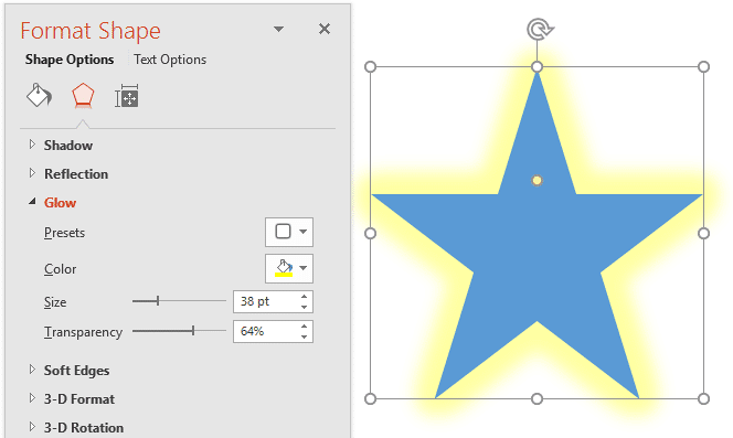 Advanced Glow Options in PowerPoint 2016 for Windows