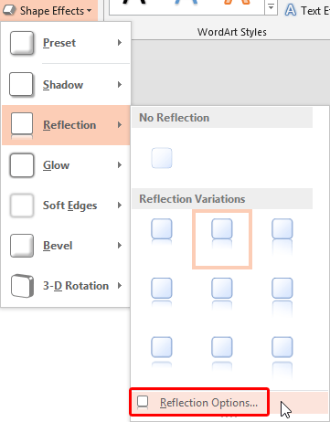 Advanced Reflection Effect Options in PowerPoint 2013 for Windows