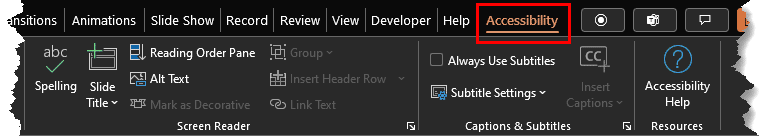 Accessibility Program Options in PowerPoint 365 for Windows