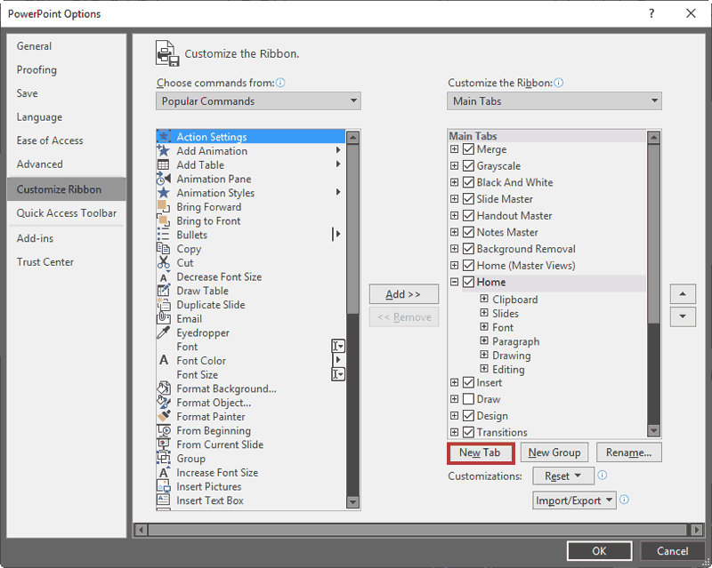 Add and Rename Ribbon Tabs in PowerPoint 2019 for Windows