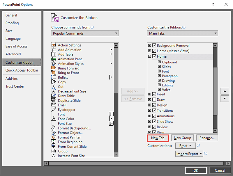 Add and Rename Ribbon Tabs in PowerPoint 365 for Windows