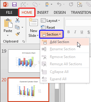 Adding and Renaming Sections in PowerPoint 2013 for Windows