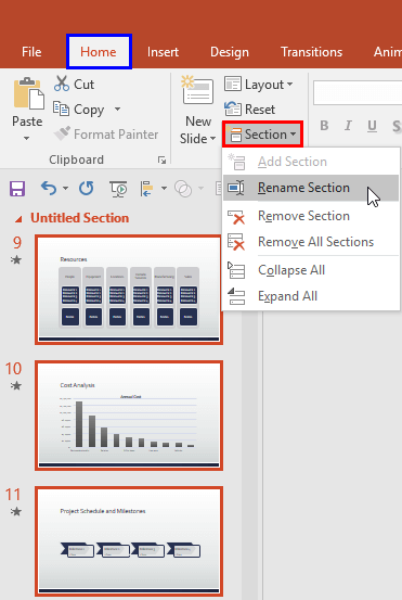 Adding and Renaming Sections in PowerPoint 2016 for Windows