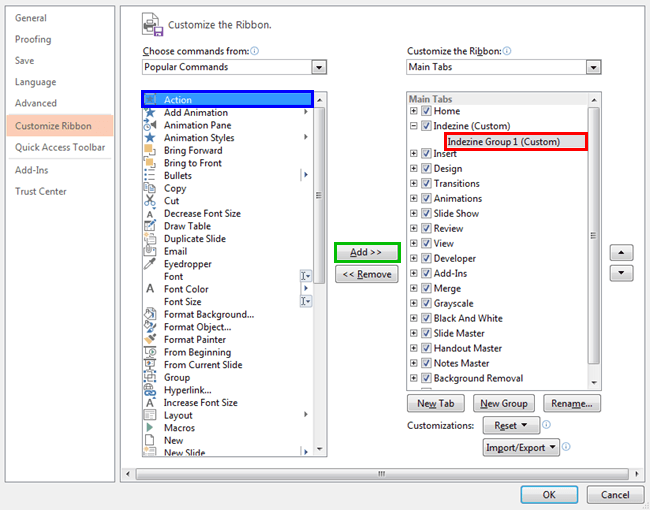Adding Commands to Custom Groups in PowerPoint 2013 for Windows