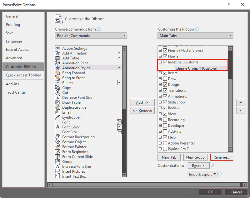 Adding Commands to Custom Groups in PowerPoint 2019 for Windows