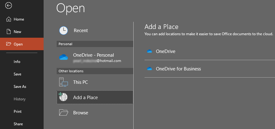 Open and Close Tabs of Backstage View in PowerPoint 2019 for Windows