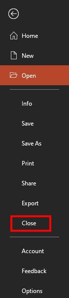 Open and Close Tabs of Backstage View in PowerPoint 365 for Windows