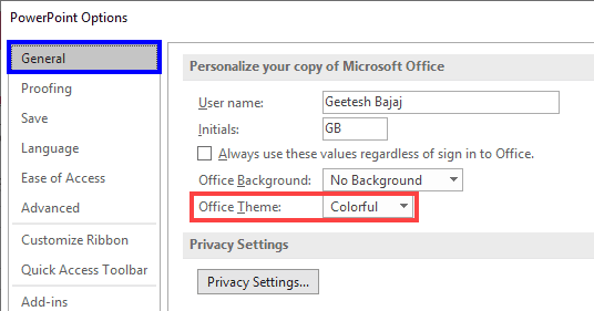 Changing Interface Color in PowerPoint 365 for Windows