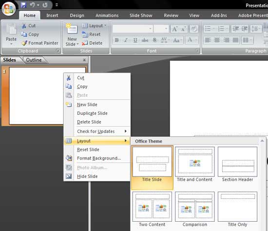 Change Slide Layout in PowerPoint 2007 for Windows