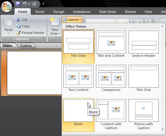 Change Slide Layout in PowerPoint 2007 for Windows