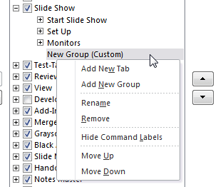 Working with Custom Groups in Ribbon Tabs in PowerPoint 2010 for Windows