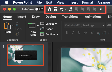 Customize Quick Access Toolbar in PowerPoint 365 for Mac