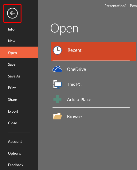 File Menu and Backstage View in PowerPoint 2016 for Windows