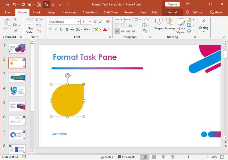 Format Task Panes in PowerPoint 2019 for Windows