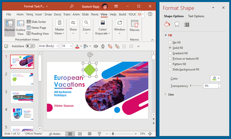 Format Task Panes in PowerPoint 365 for Windows