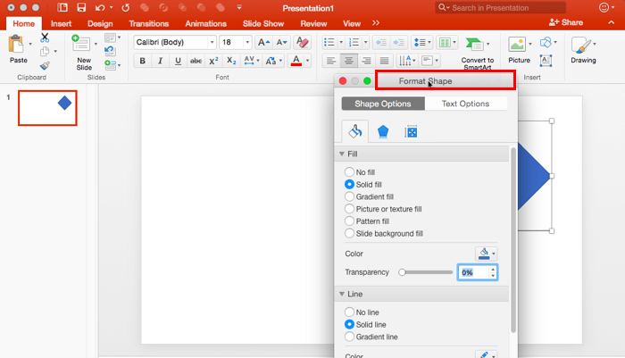 Format Task Panes in PowerPoint 2016 for Mac