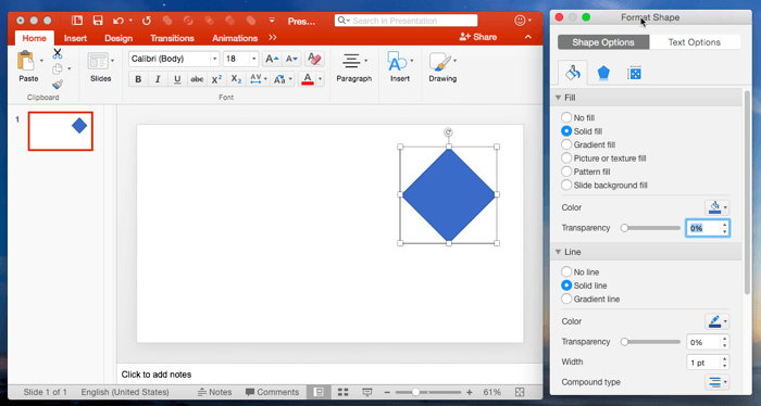 Format Task Panes in PowerPoint 2016 for Mac