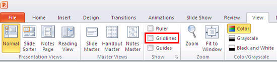 Gridlines in PowerPoint 2010 for Windows