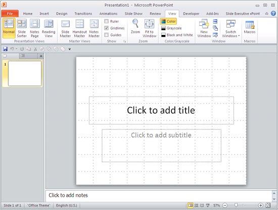 Gridlines in PowerPoint 2010 for Windows