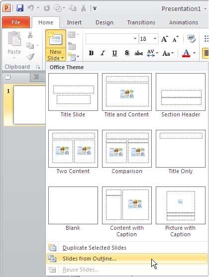 Import Outlines in PowerPoint 2010 for Windows