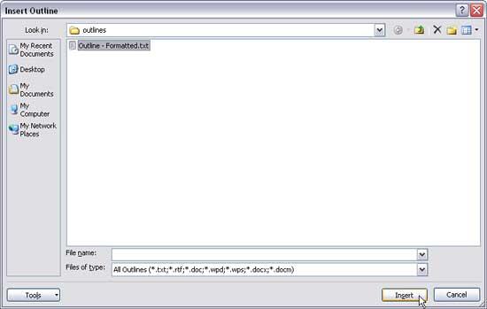 Import Outlines in PowerPoint 2010 for Windows