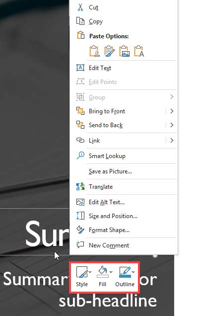 Mini Toolbar in PowerPoint 365 for Windows