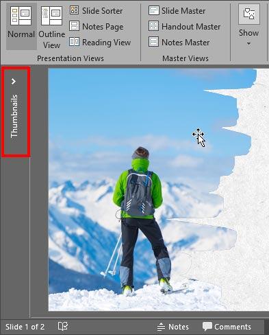 Normal View (Editing View) in PowerPoint 2019 for Windows