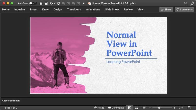 Normal View (Editing View) in PowerPoint 365 for Mac