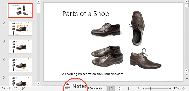 Notes Pane in PowerPoint 2019 for Windows