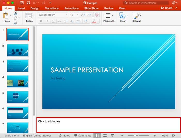 Notes Pane in PowerPoint 2016 for Mac