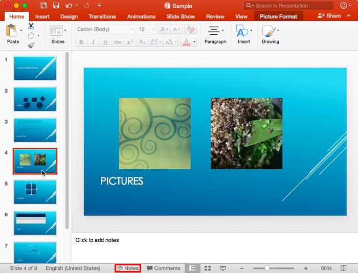 Notes Pane in PowerPoint 2016 for Mac