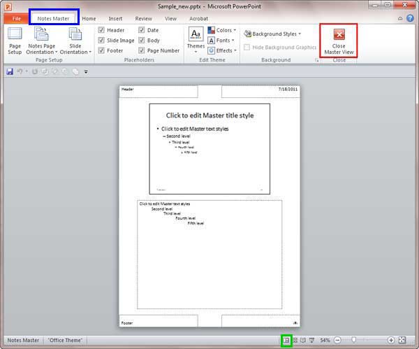 Notes Master View in PowerPoint 2010 for Windows