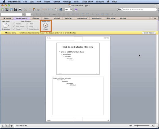 Notes Master View in PowerPoint 2011 for Mac