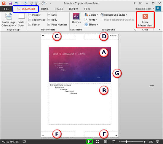 Notes Master View in PowerPoint 2013 for Windows