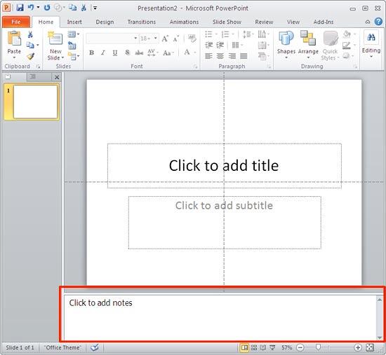Notes Pane in PowerPoint 2010 for Windows