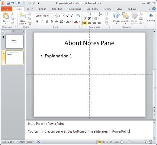 Notes Pane in PowerPoint 2010 for Windows