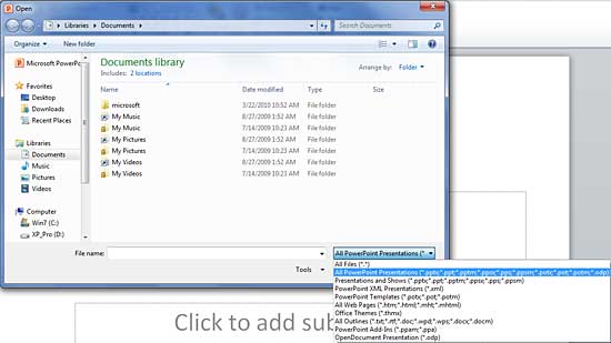File Types That Can be Opened in PowerPoint 2010 for Windows