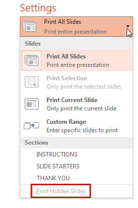 Print Tab of Backstage View in PowerPoint 2013 for Windows