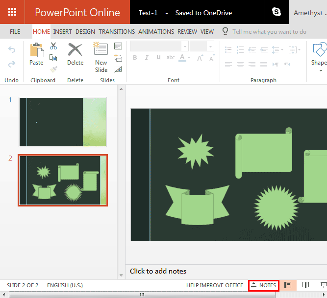Notes Pane in PowerPoint for the Web