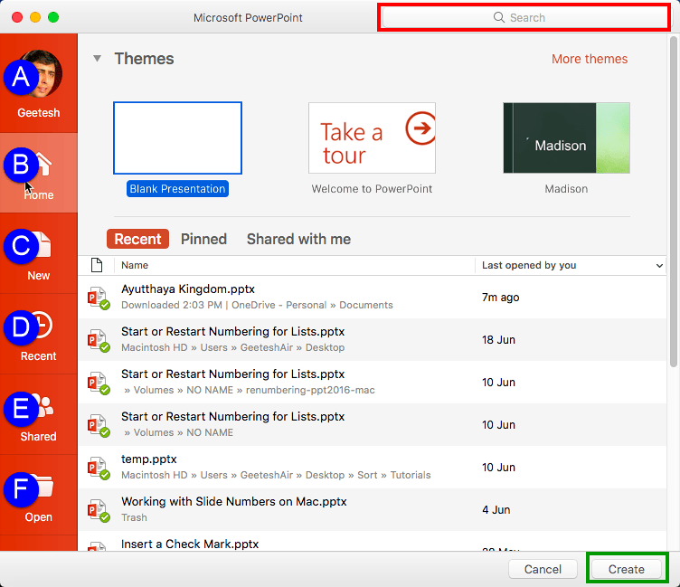 Presentation Gallery in PowerPoint 365 for Mac