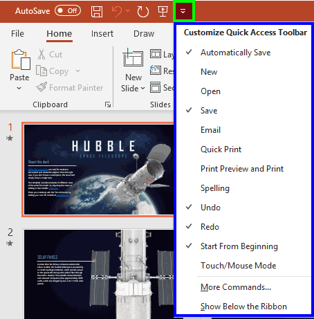 Quick Access Toolbar in PowerPoint 365 for Windows