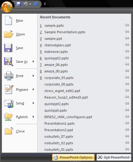 Quick Access Toolbar in PowerPoint 2007 for Windows