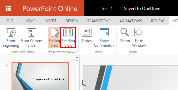 Reading View in PowerPoint for the Web