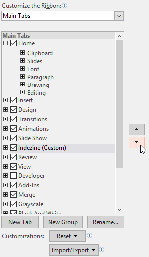 Reordering and Removing Ribbon Tabs in PowerPoint 2016 for Windows