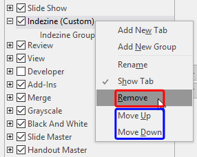 Reordering and Removing Ribbon Tabs in PowerPoint 2016 for Windows