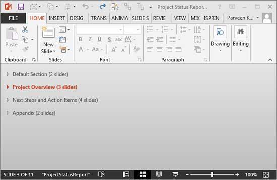 Reordering Sections in PowerPoint 2013 for Windows