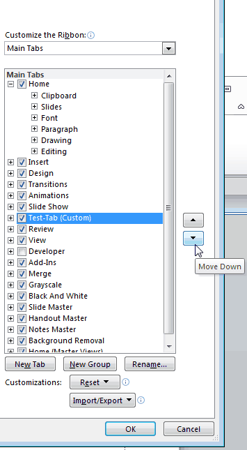 Reordering and Removing Ribbon Tabs in PowerPoint 2010 for Windows