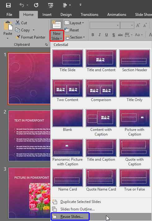 Reuse Slides in PowerPoint 2016 for Windows